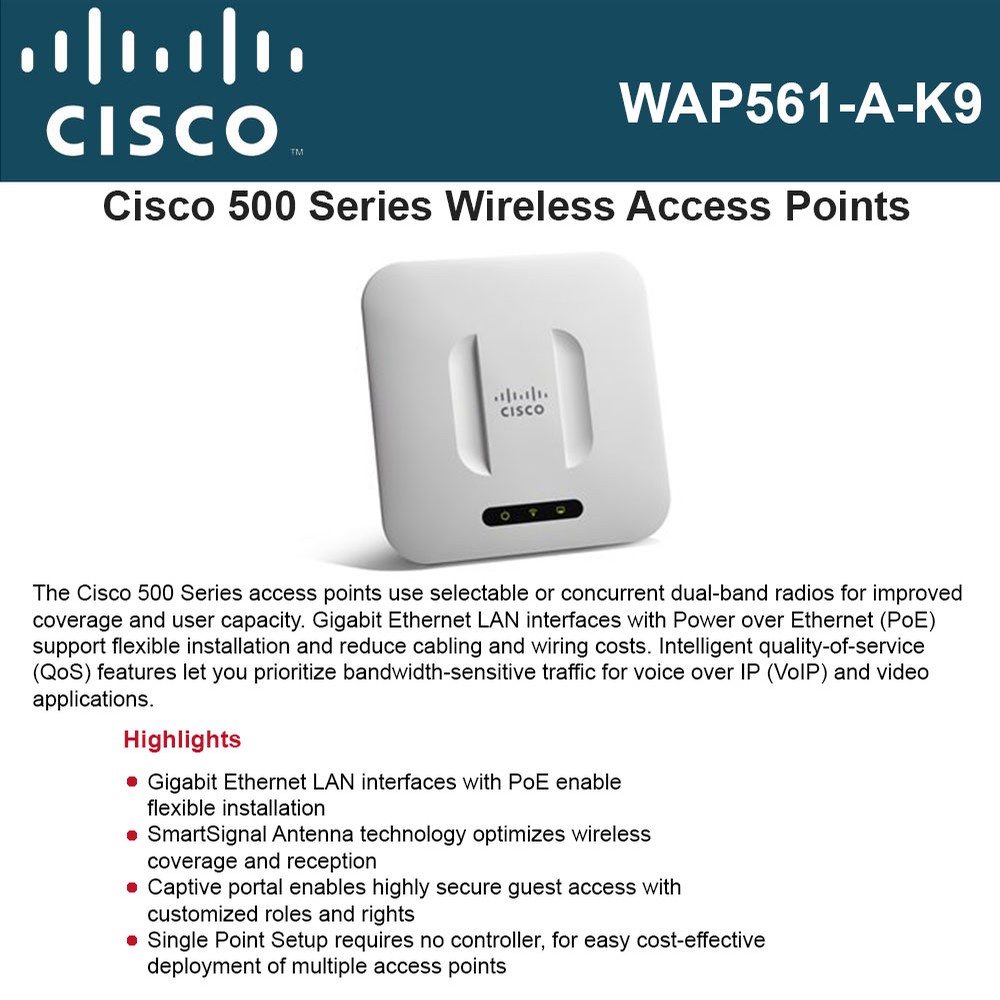 Cisco WAP561 802.11n Gigabit access point dual radio concurrent band 2 ...