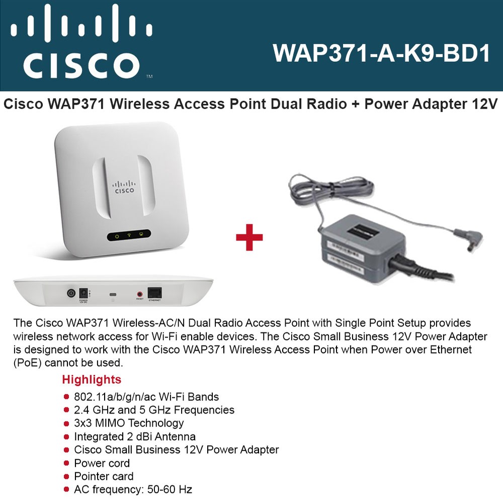 Cisco WAP371 Wireless Access Point Dual Radio 802.11ac with Power ...