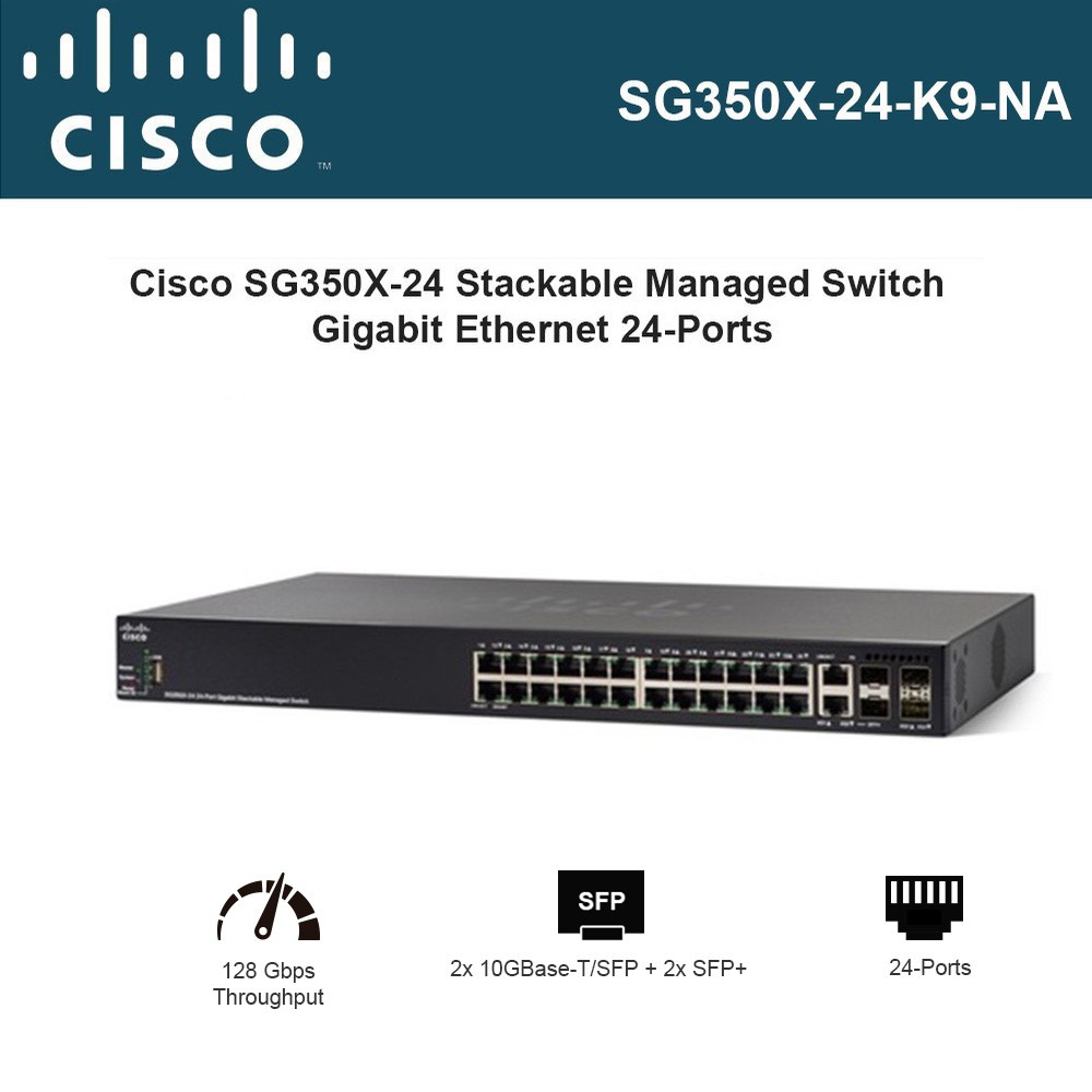 Cisco SG350X-24 Stackable Managed Switch Gigabit Ethernet 24-Ports