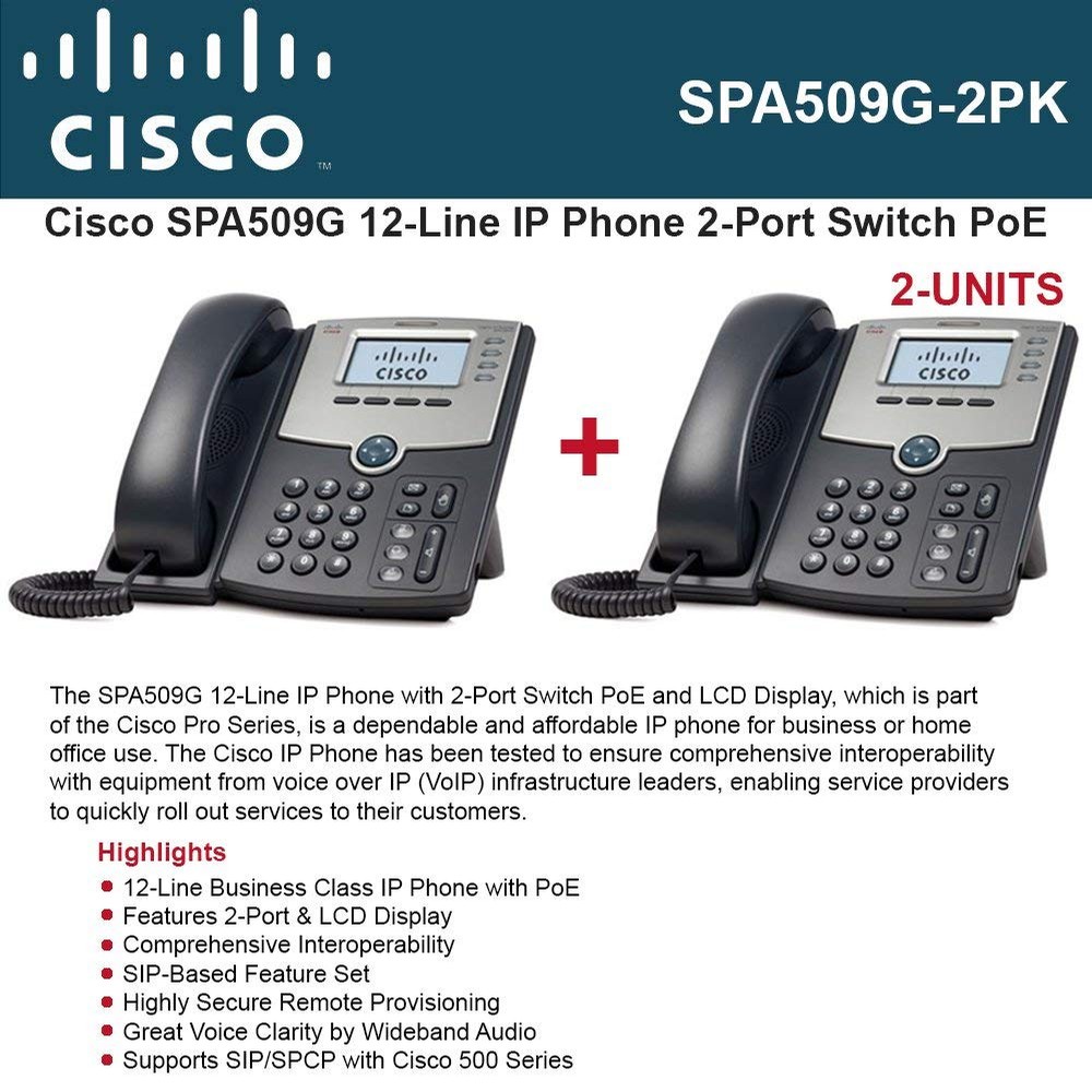 Cisco SPA509G 2 units 12-Line IP Phone 2-Port Switch PoE LCD Display HD