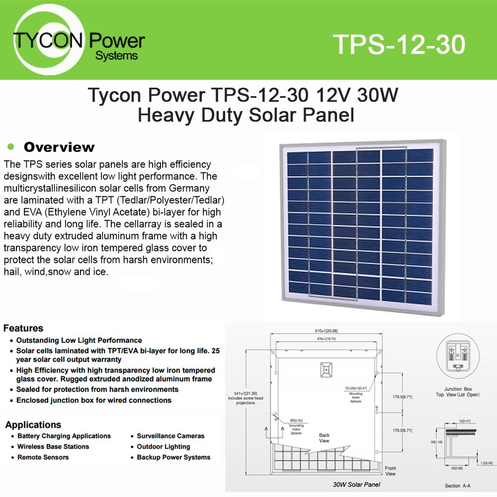 Tycon Solar TPS-12-30W solar panel 12V and 30W