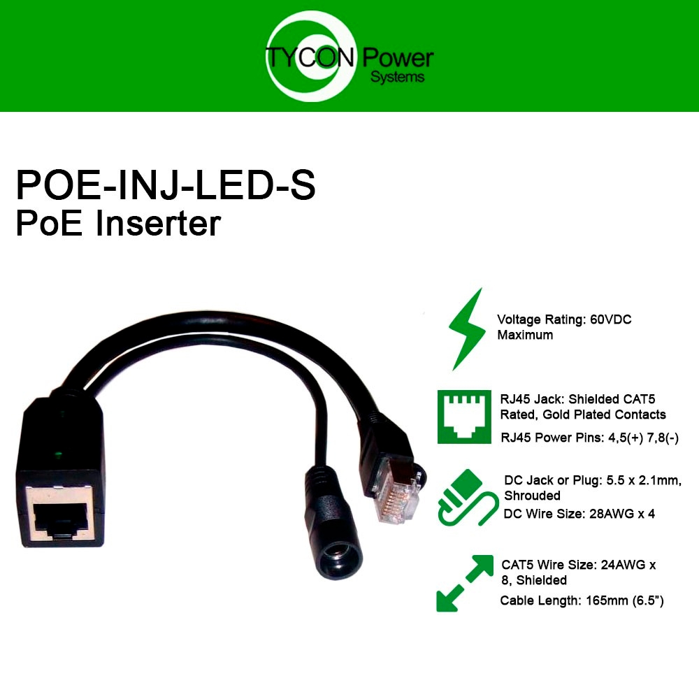 Tycon Power POE-INJ-LED-S | Passive Gigabit PoE Injector