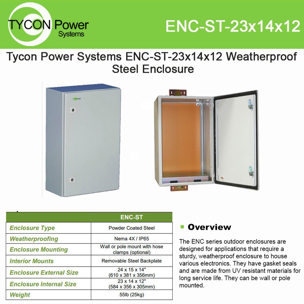 Tycon Power ENC-ST-23x14x12 Weatherproof Steel Outdoor Enclosure pole ...