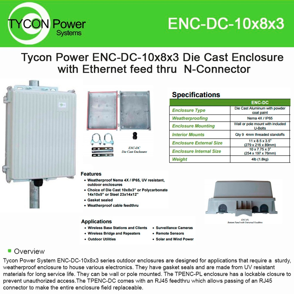 Tycon Power ENC-DC-10x8x3 | DieCast Outdoor Aluminum Enclosure, IP65 ...