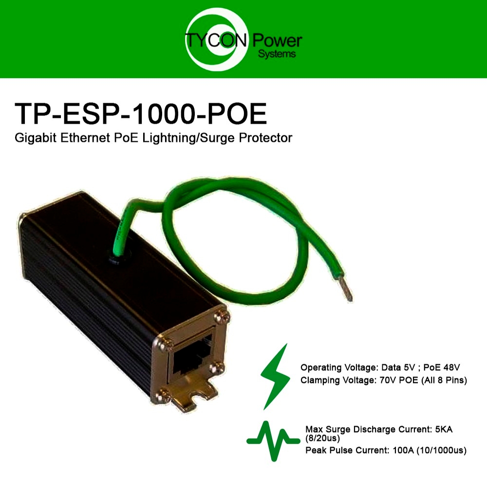 Tycon Power TP-ESP-1000-POE Gigabit PoE Lightning and Surge Protection ...
