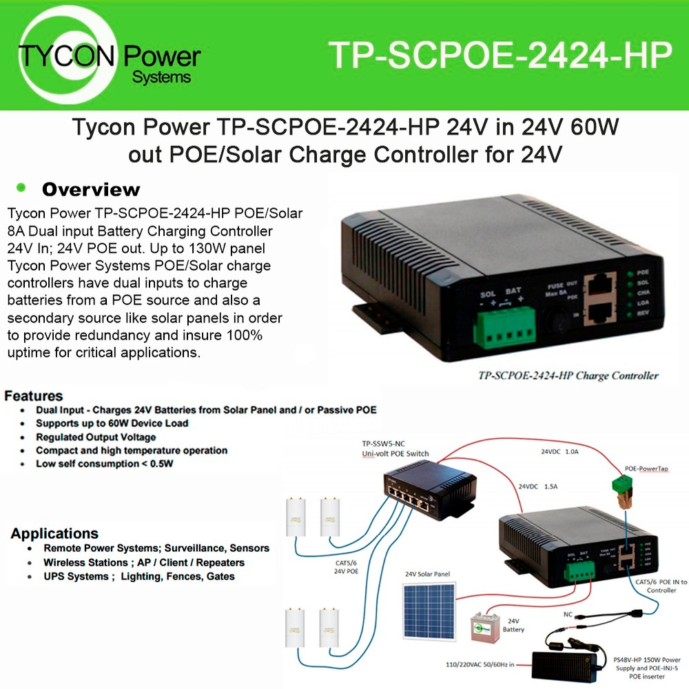 Tycon Power TP-SCPOE-2424-HP | 24V 8A PWM Solar Battery Charger w/ 24V ...