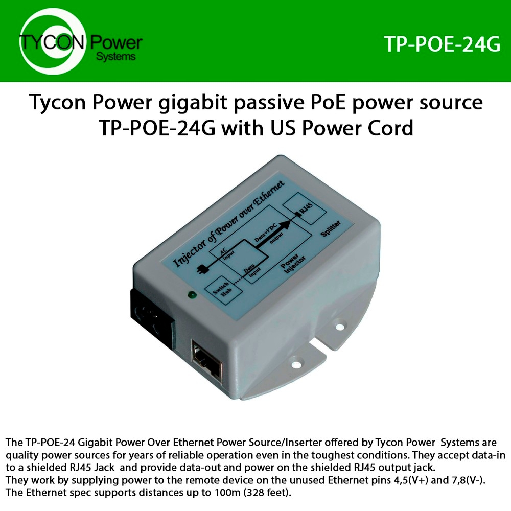 Tycon Power TP-POE-24G | 100-240VAC Input, 24V Gigabit PoE Injector ...