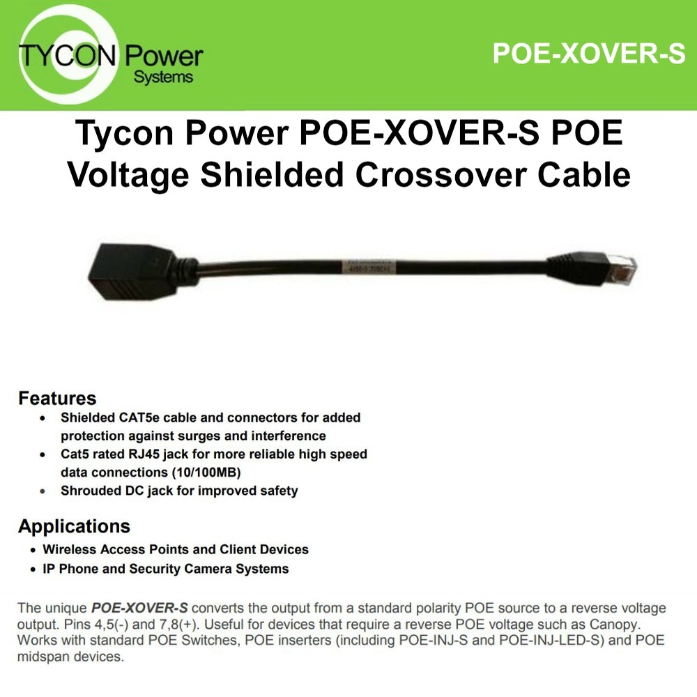 Tycon Power POE-XOVER-S - POE Voltage Shielded Crossover Cable