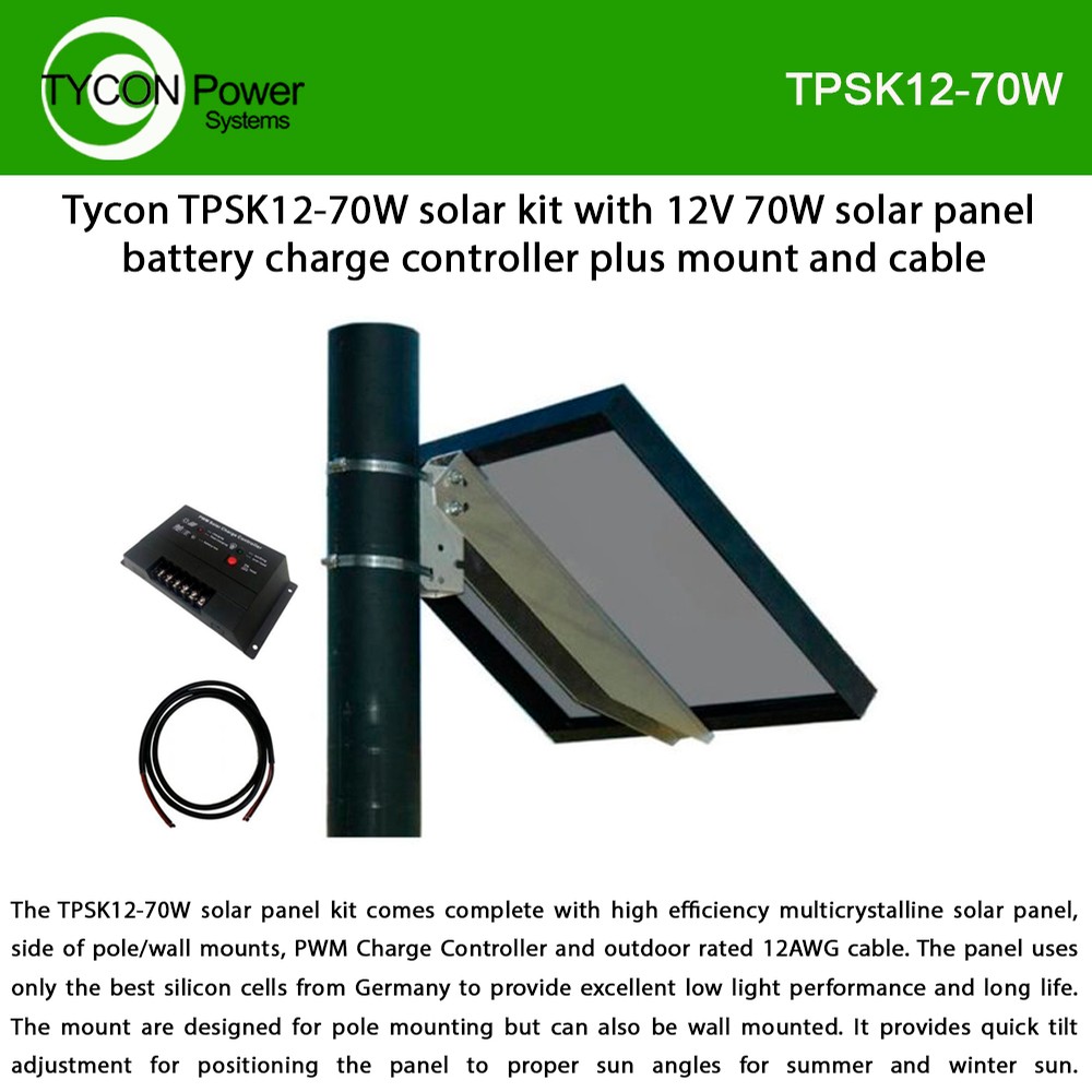 Tycon TPSK12-70W solar kit with 12V 70W solar panel battery charge ...