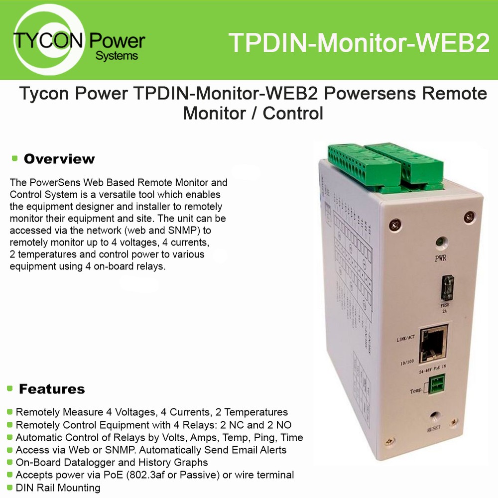 Tycon Power Systems TPDIN-MONITOR-WEB2 TPDIN Remote Monitor and Control ...