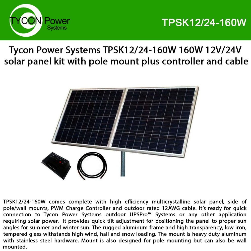Tycon Power TPSK12/24-160W 160W 12V/24V solar panel kit with pole mount ...