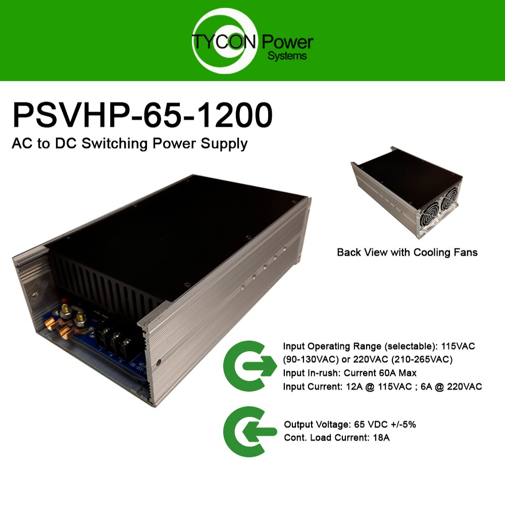 Tycon Power PSVHP-65-1200 AC to DC Switching Power Supply 115/230VAC IN ...