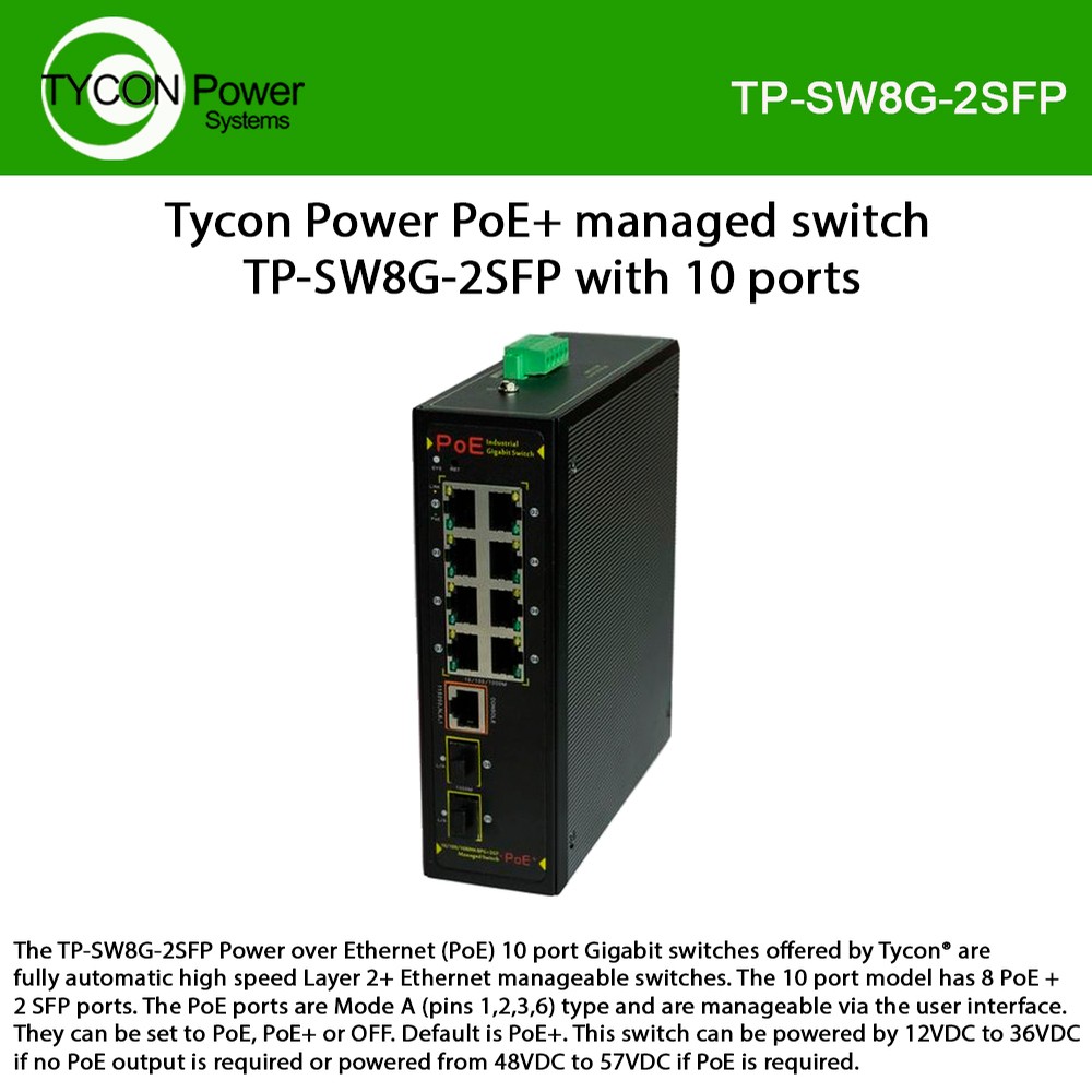 Tycon Power Systems Managed Gigabit Industrial 802.3at PoE+ Switch TP ...