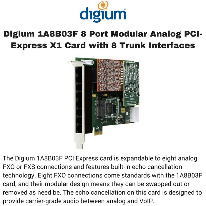 Digium 1A8B03F 8 Port Modular Analog PCI-Express X1 Card with 8 Trunk ...