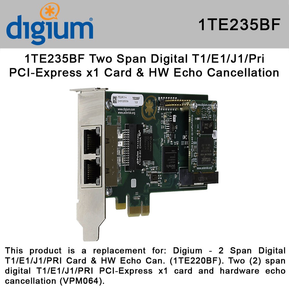 Digium PCI Card 1TE235BF Two Span Digital T1/E1/J1/Pri PCI-Express X1 ...