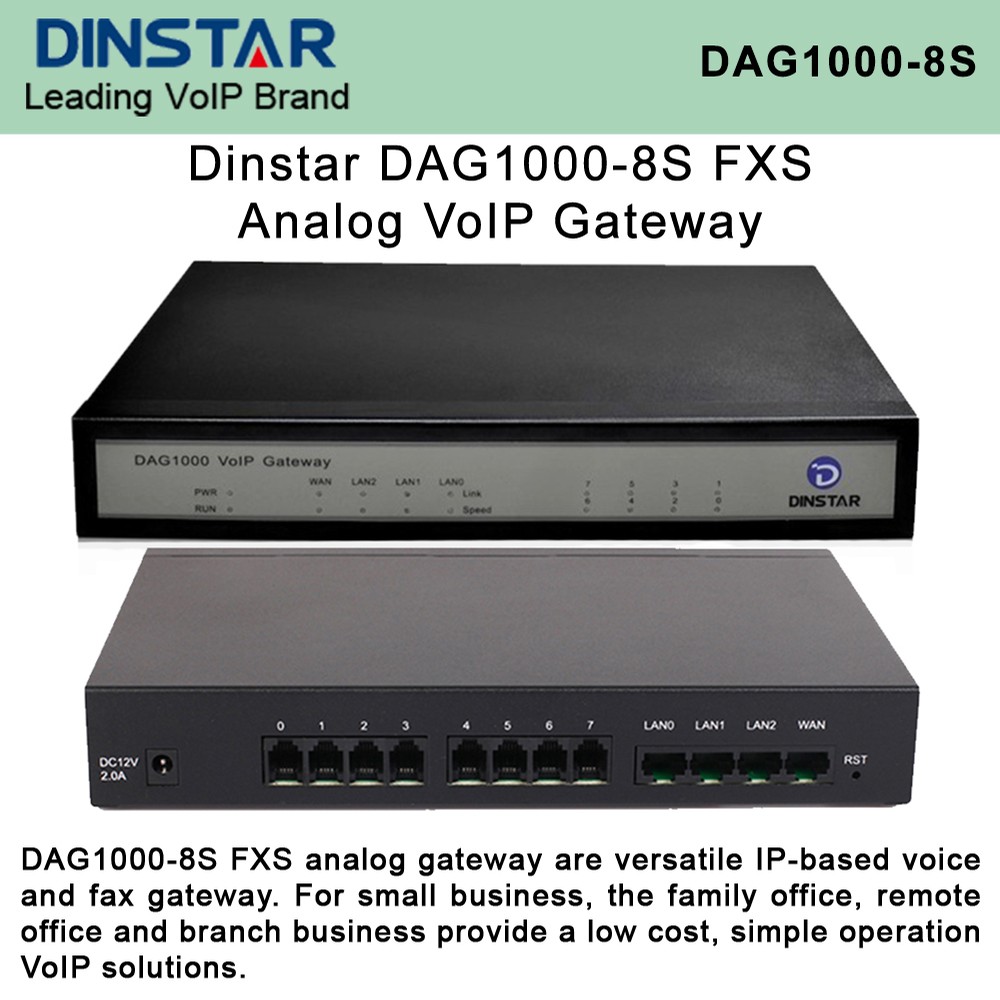 Dinstar VoIP Gateway DAG1000-8S FXS Analog Versatile Simple Operation