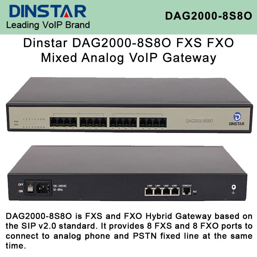 Dinstar Analog VoIP Gateway DAG2000-8S8O FXS FXO Mixed