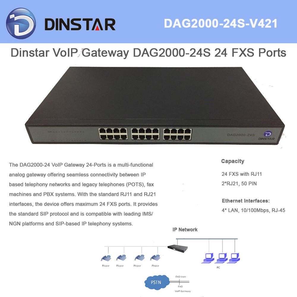 Dinstar DAG2000-24S 24 FXS ports multi-functional Analog VoIP Gateway
