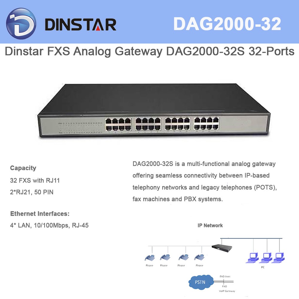 Dinstar Analog Access Gateway DAG2000-32S 32-ports FXS VoIP