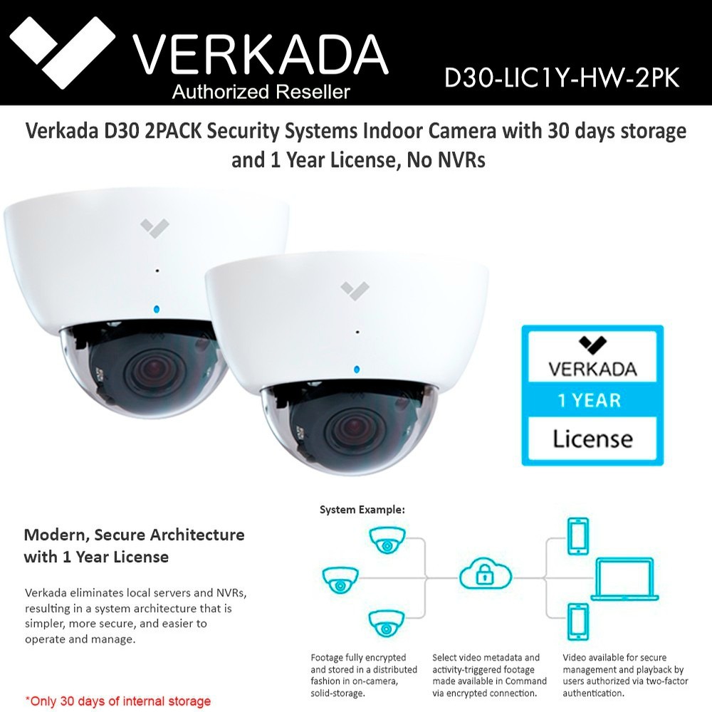 Verkada D30 2PACK Security Systems Indoor Camera with 30 days storage ...