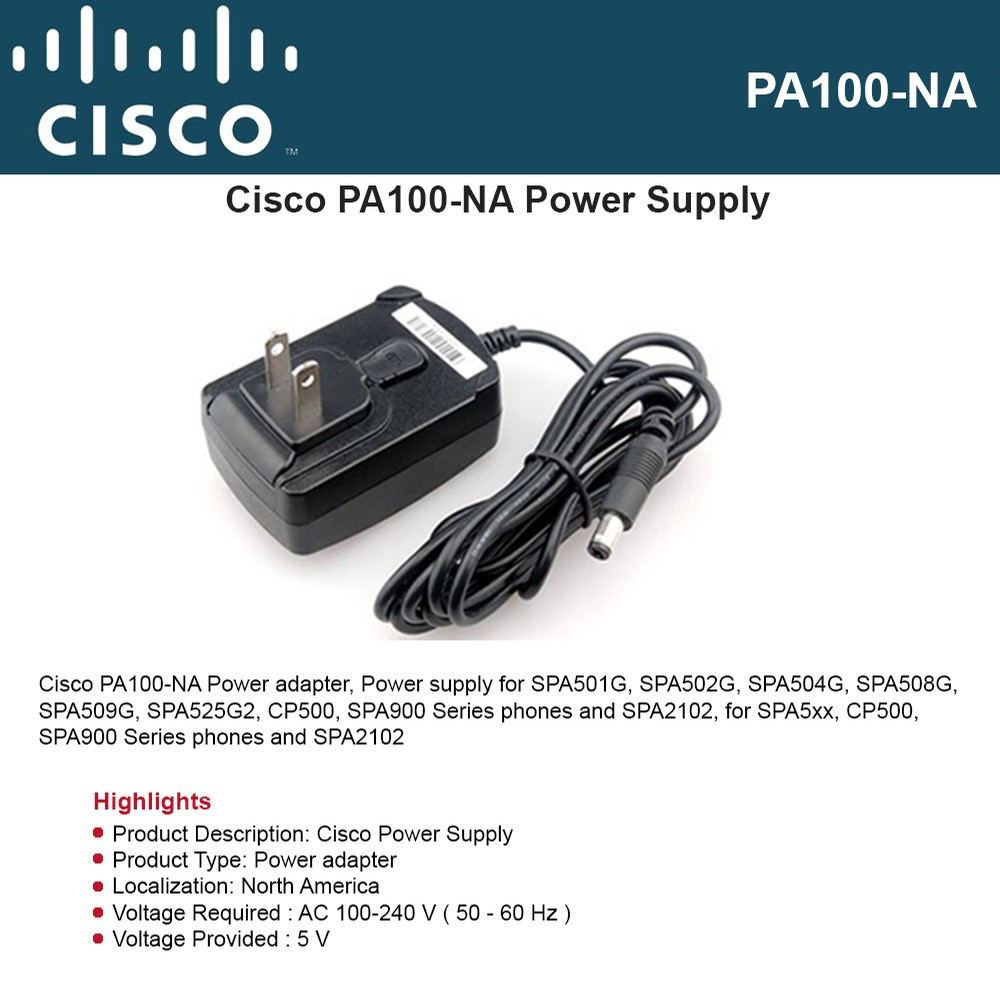 Cisco PA100-NA Power supply for,CP500,SPA900 Series phones and SPA2102
