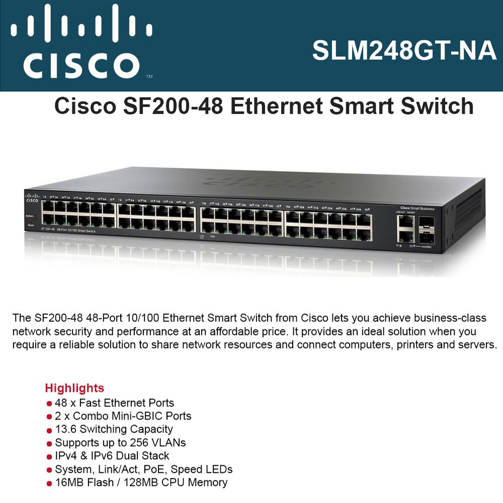 Cisco 200 Series Smart Switch SF200-48 Ports Rack-Mountable