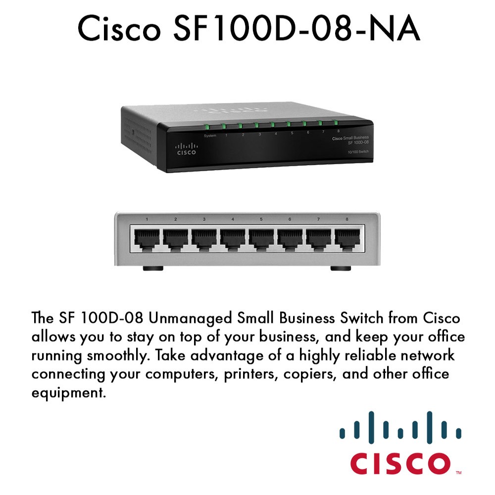 Cisco Small Business 100 Series Unmanaged Switch SF 100D-08 Ports Desktop