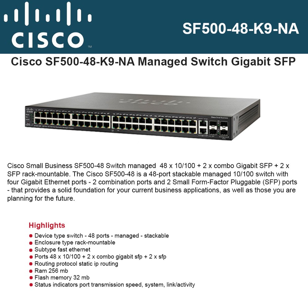 Cisco Small Business 500 Series Stackable Managed Switch SF500-48 Ports ...