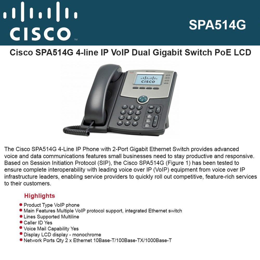 Cisco SPA514G 4-line IP Phone voice over IP VoIP Dual Gigabit Switch ...