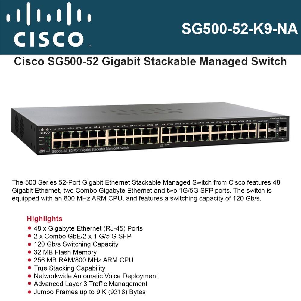 Cisco SG500-52 stackable switch Gigabit 52-port Managed
