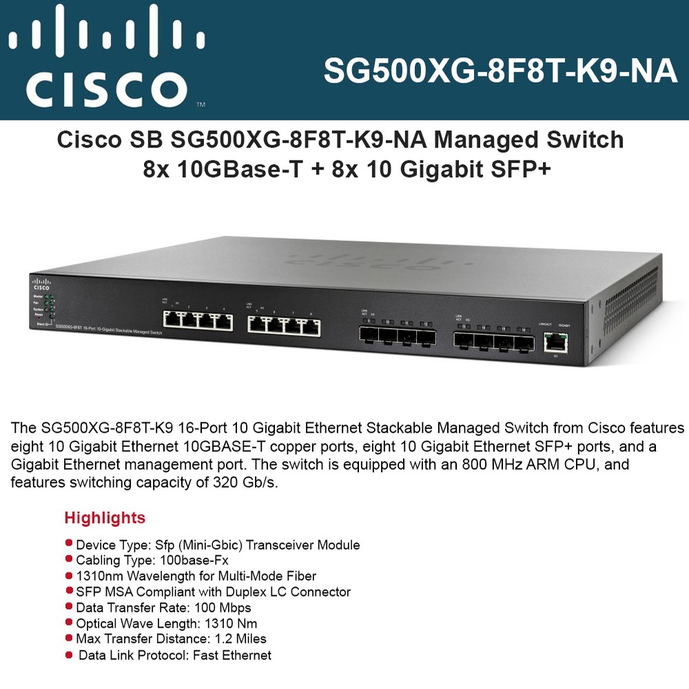Cisco SG500XG-8F8T 16-port 10-Gigabit Stackable Managed Switch