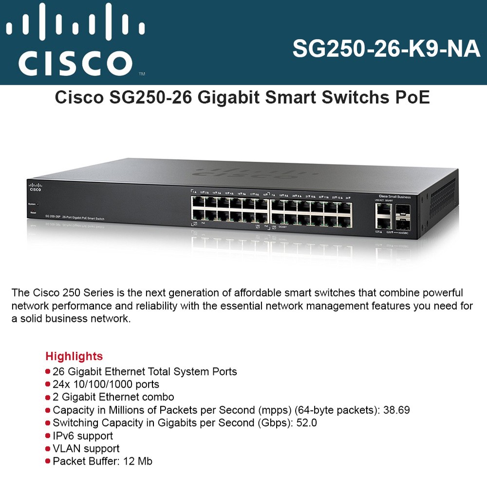 Cisco SG250-26 Smart Switch Management Gigabit 24x 10/100/1000 ports ...
