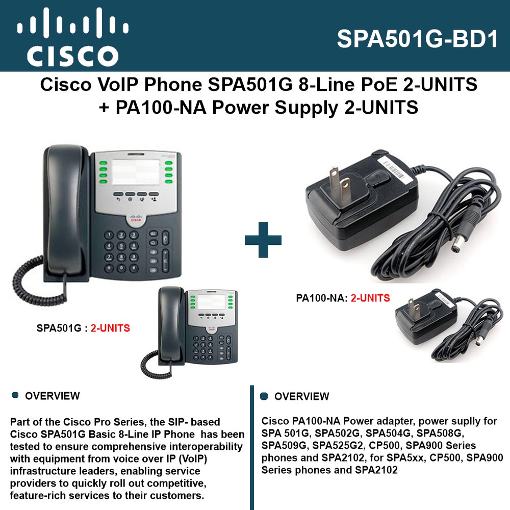 Cisco SPA501G 2 UNITS Business Class IP Phone 8-Lines + 2 UNITS Power ...