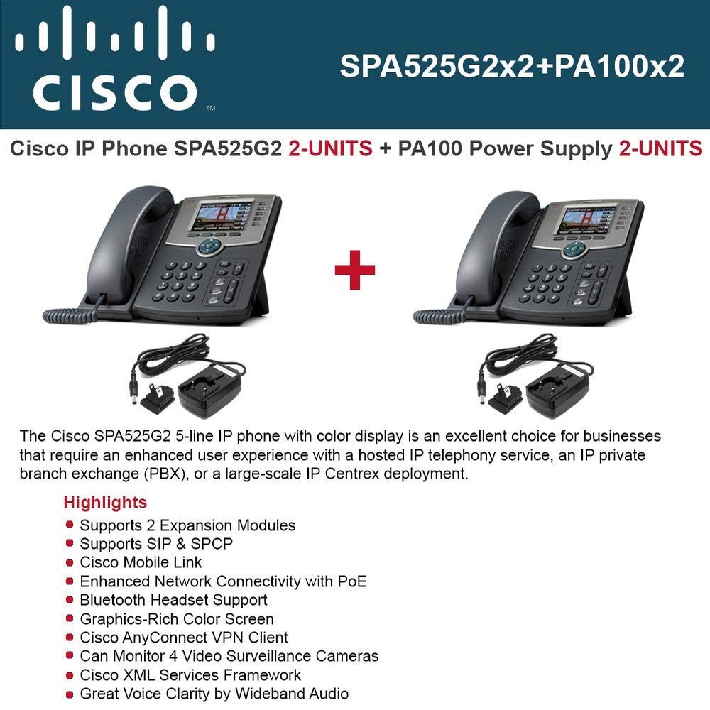 Cisco SPA525G2 2 units 5-Line IP Phone VoIP 802.11g PoE USB 2.0 with 2 ...