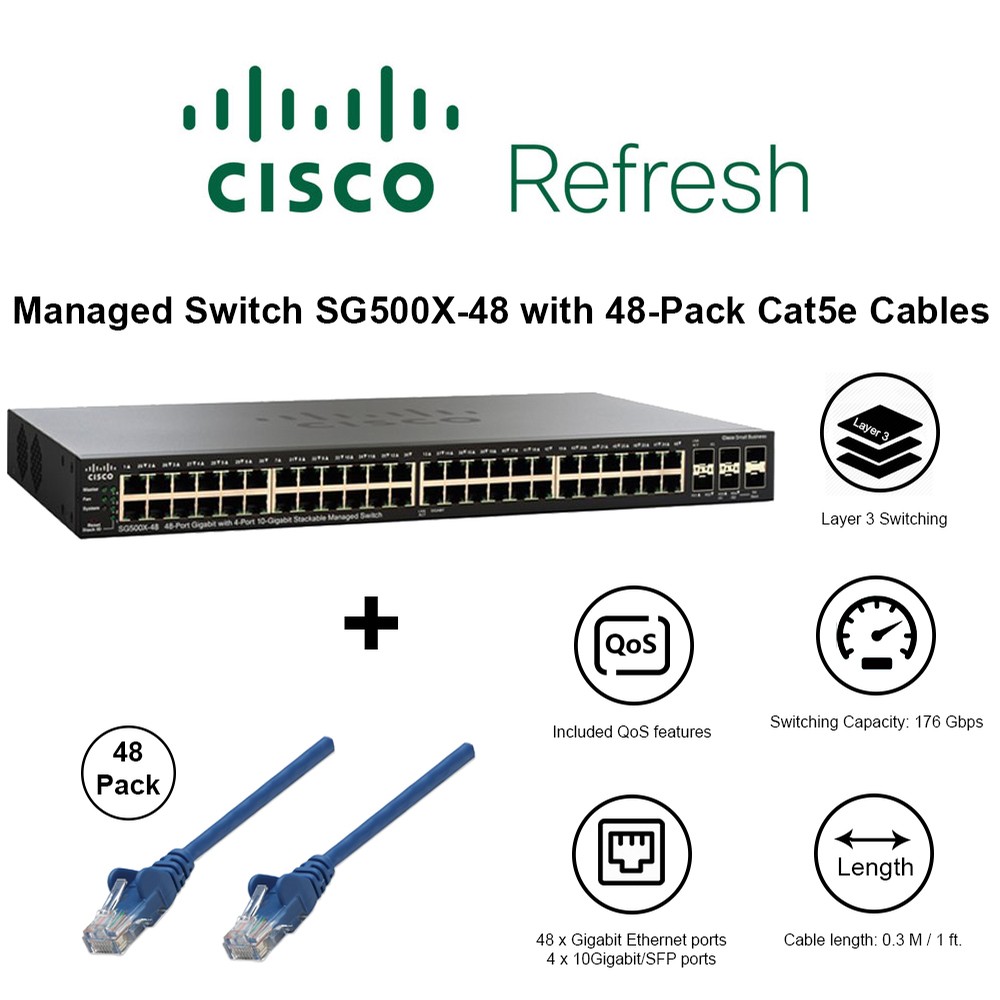 Cisco SG500X-48 Refresh Stackable Managed Switch 48-Port Gigabit ...