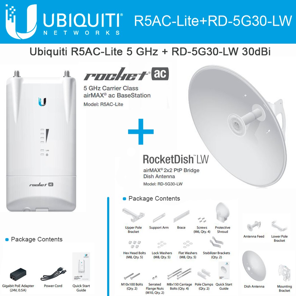 Ubiquiti Rocket ac R5AC-Lite airMAX ac BaseStation 5GHz with RocketDish ...