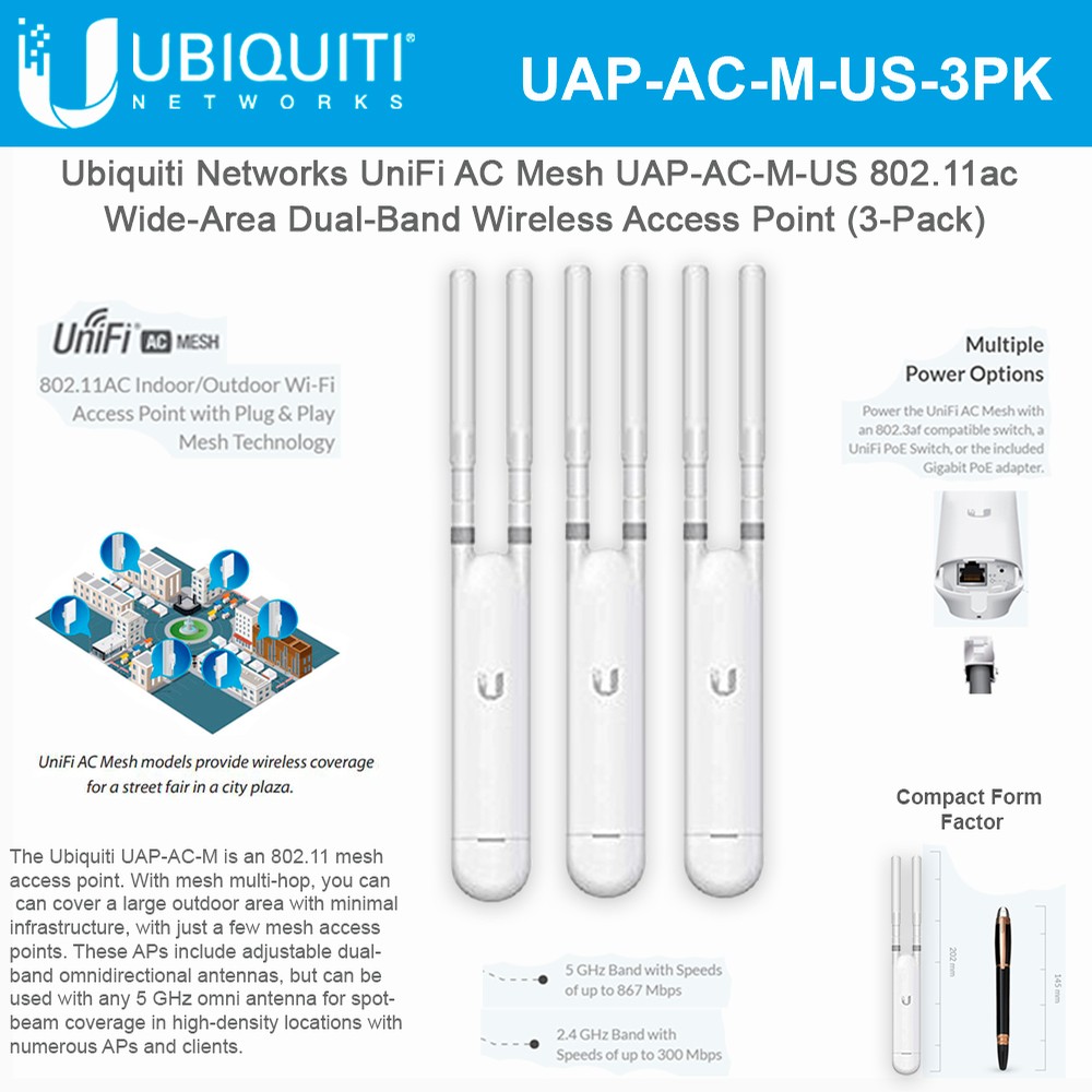Ubiquiti Networks UniFi AC Mesh UAP-AC-M-US 802.11ac Wide-Area Dual ...