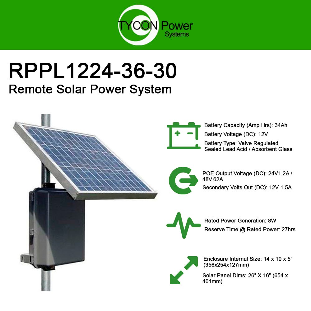 Tycon Power Systems RPPL1224-36-30 Remote Solar Power System with 12V ...