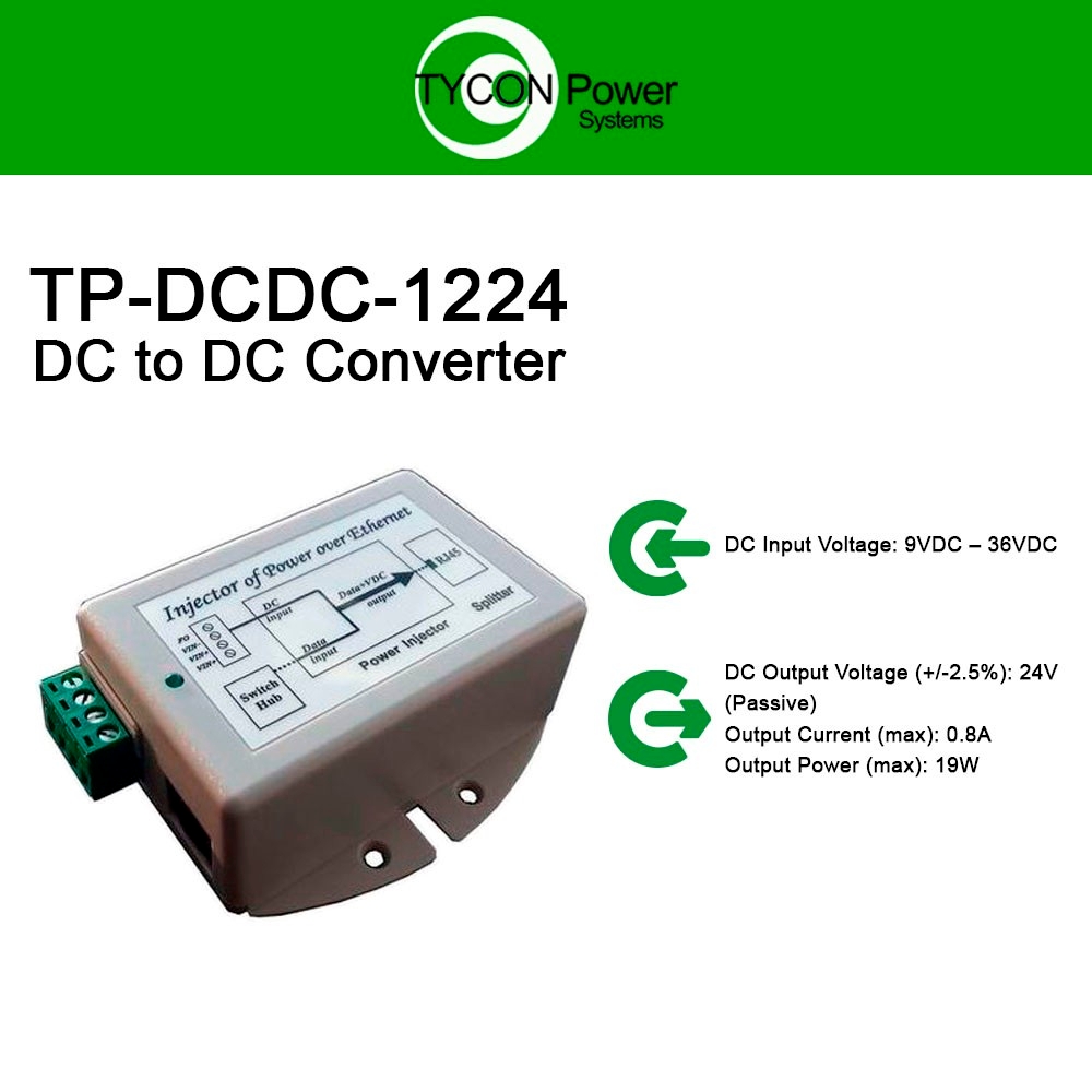 Tycon Power TP-DCDC-1224 | 10-36VDC Input, 24V Passive PoE Output, 20W