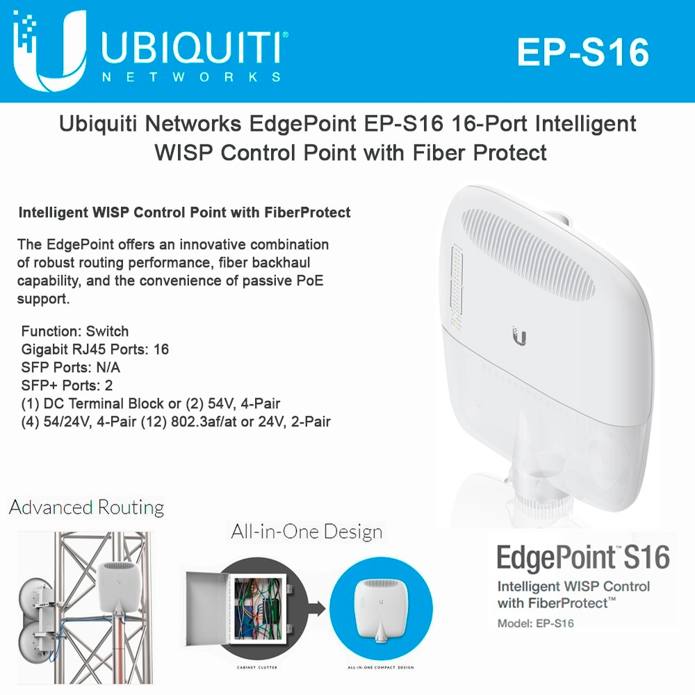 Ubiquiti Networks EP-S16 EdgePoint Switch 16 24/54V, af/at PoE