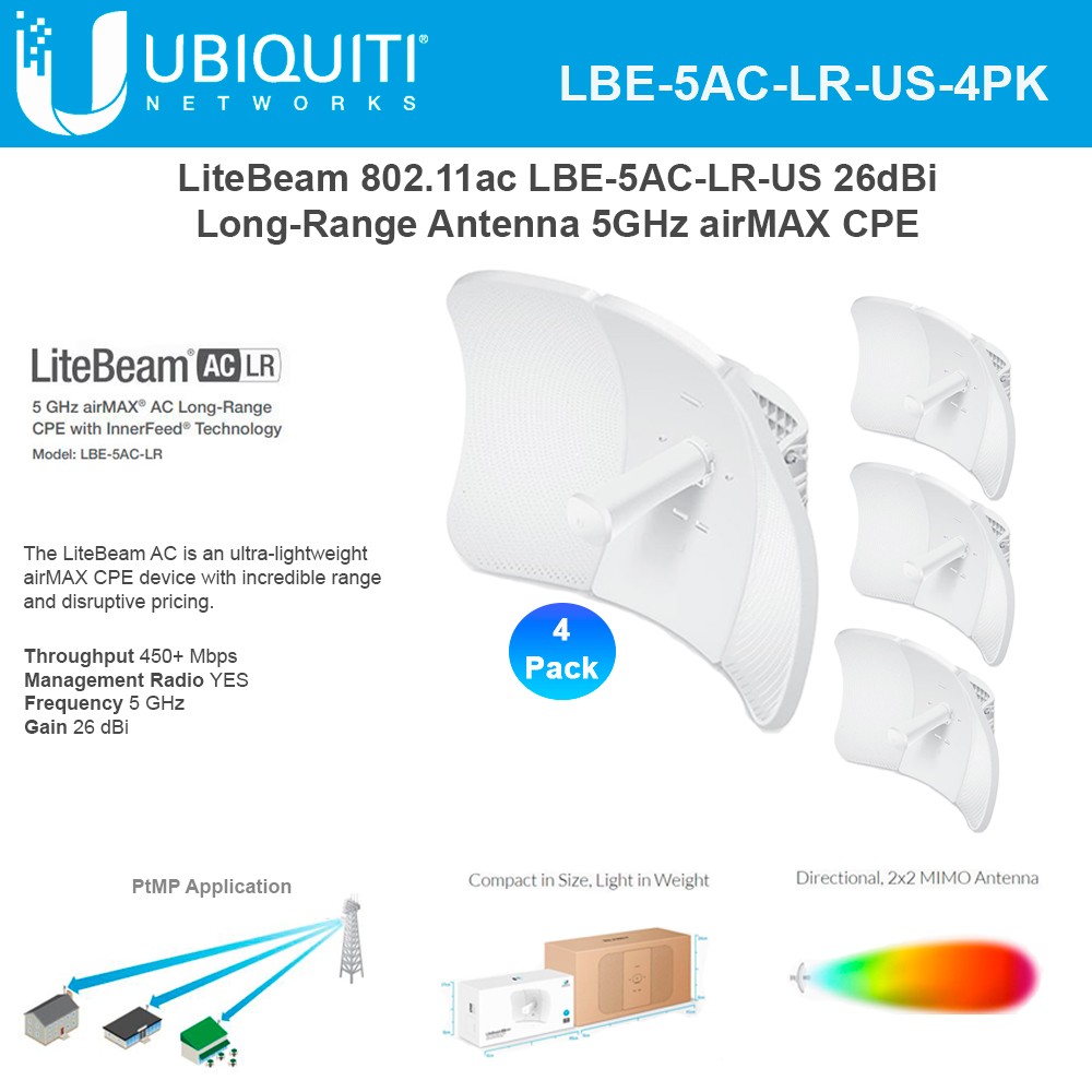 Ubiquiti 4-PACK airMAX LiteBeam 5AC LR long-range LiteBeam AC CPE LBE ...