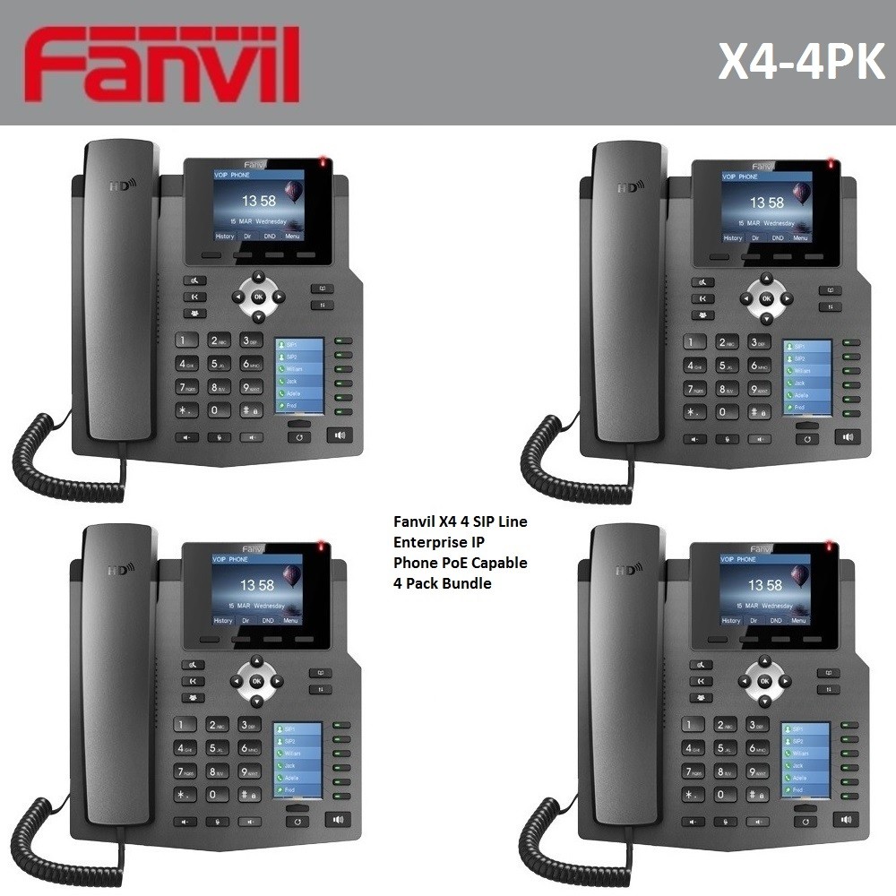 Fanvil Enterprise IP Phone X4 4 SIP Line PoE Capable and 2.8" Color ...