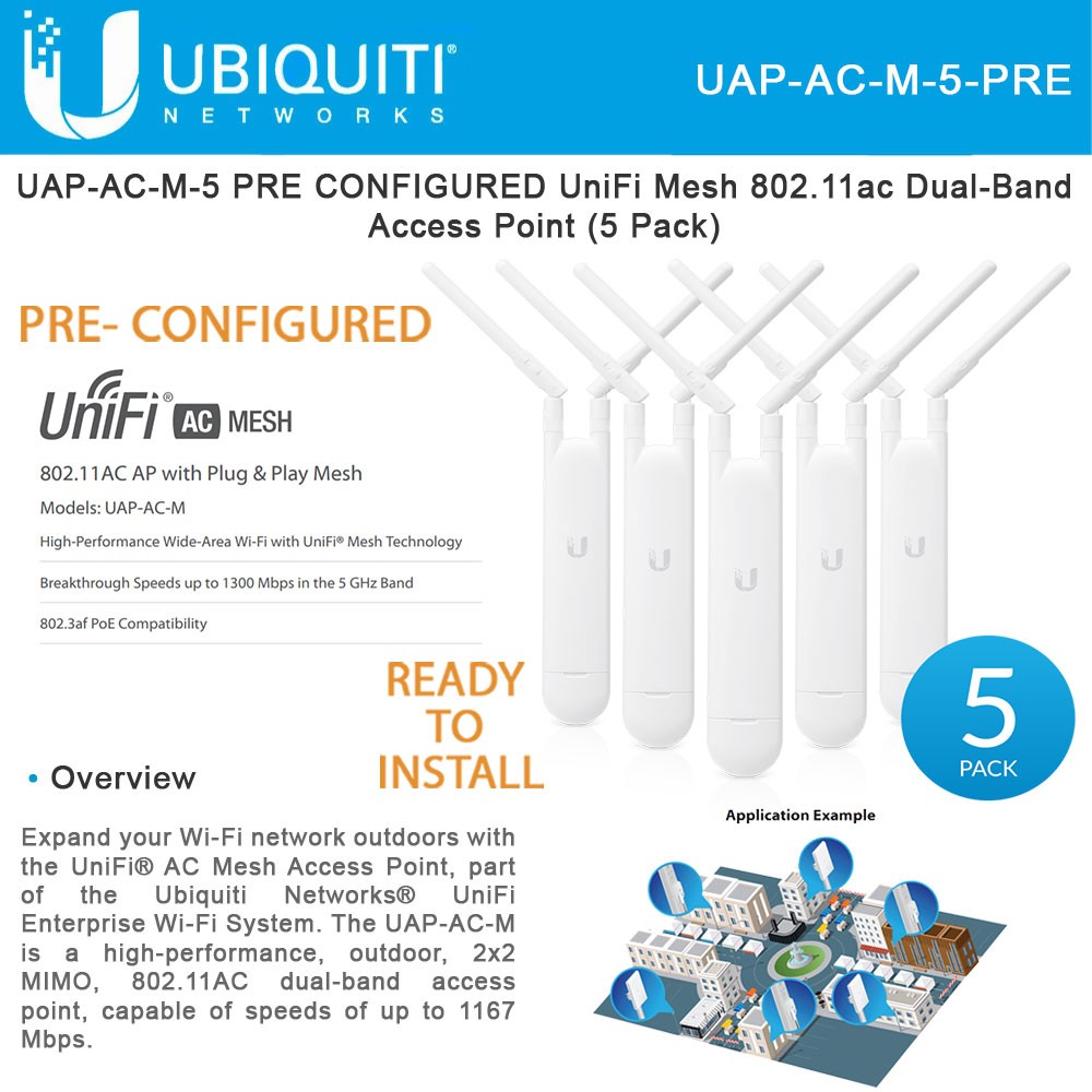 Ubiquiti UAP-AC-M-5 PRE CONFIGURED UniFi Mesh 802.11ac Dual-Band Access ...