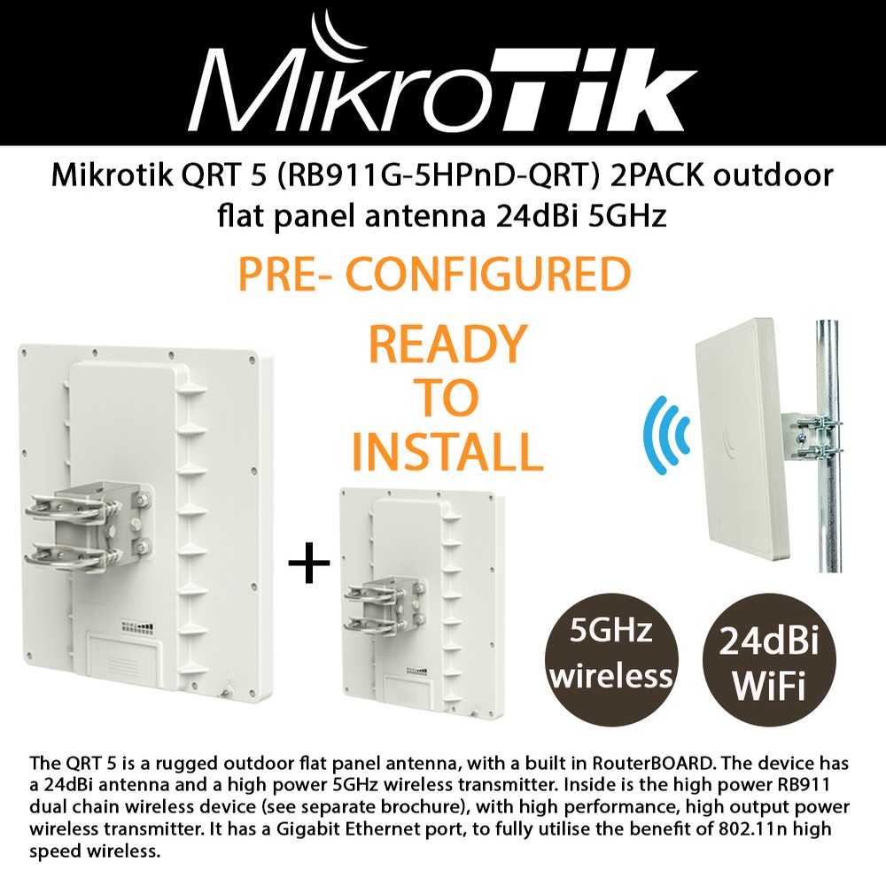Mikrotik QRT 5 (RB911G-5HPnD-QRT) 2PACK outdoor flat panel antenna ...