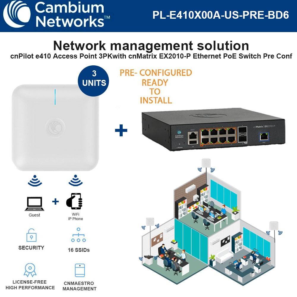 Cambium cnPilot Indoor Access Point E410 802.11ac Wave 2 Dual Band (FCC ...