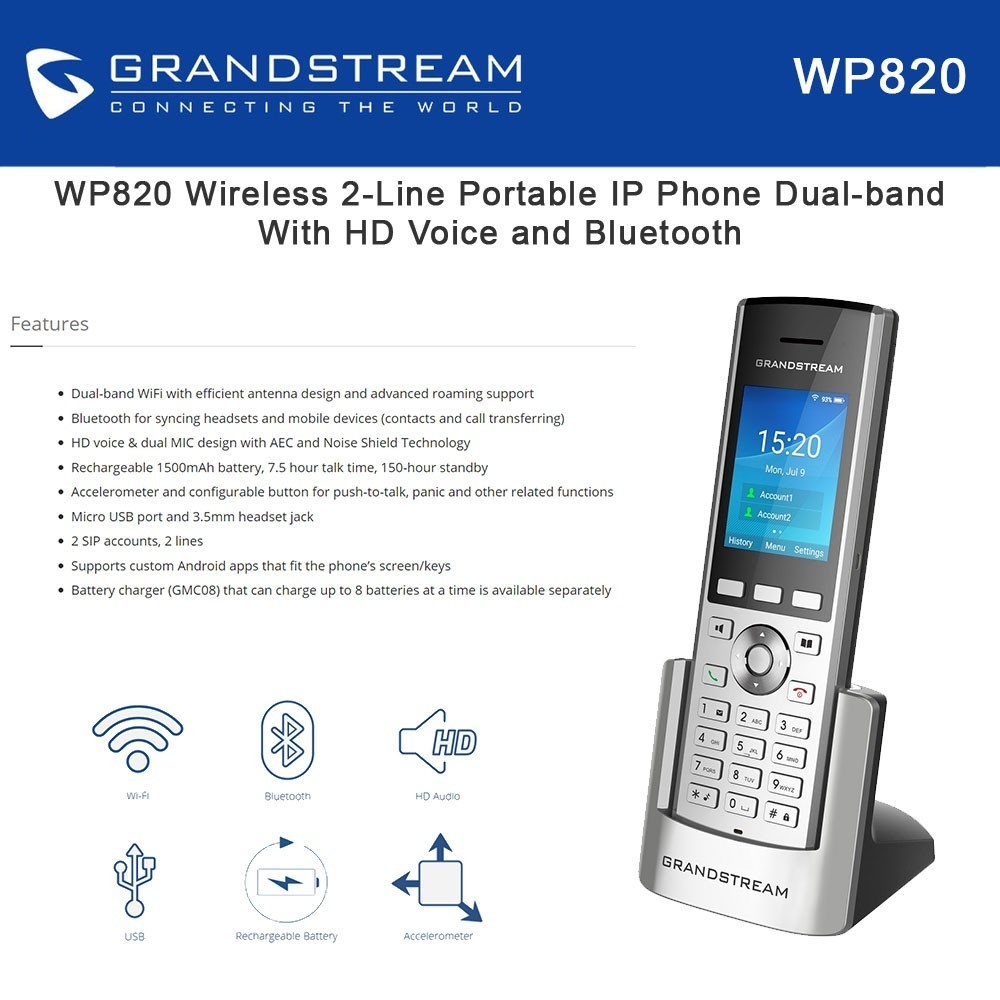 Grandstream Networks WP820 Enterprise Portable WiFi Phone