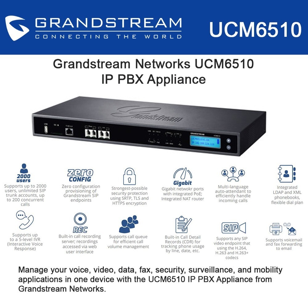 Grandstream Networks UCM6510 1T1/E1/J1 port, 2 FXO and 2 FXS ports