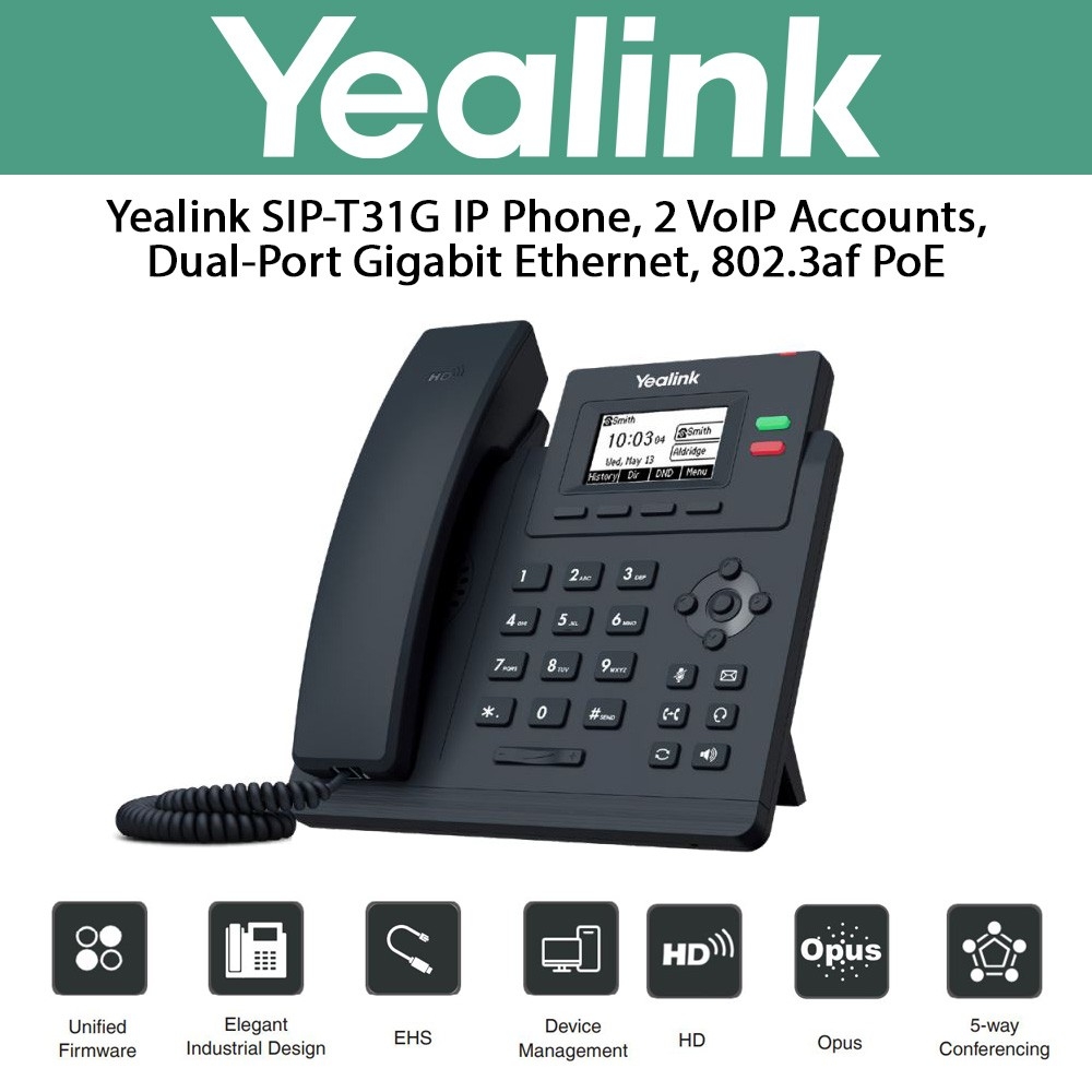 YEALINK SIP-T31G Entry Level Gigabit POE 2-Line HD Voice
