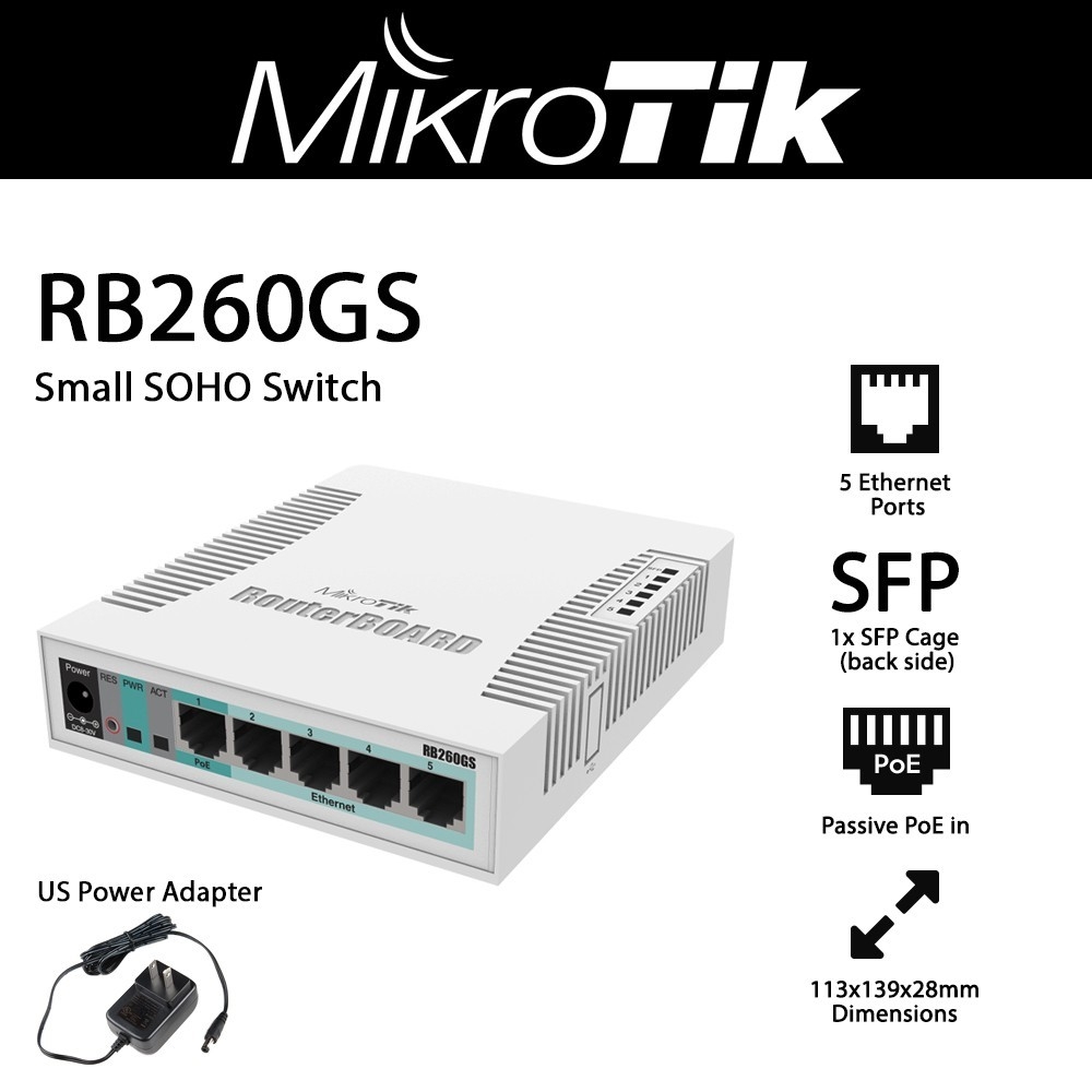 MikroTik CSS106-5G-1S SOHO Switch 5xGb SFP SwOS