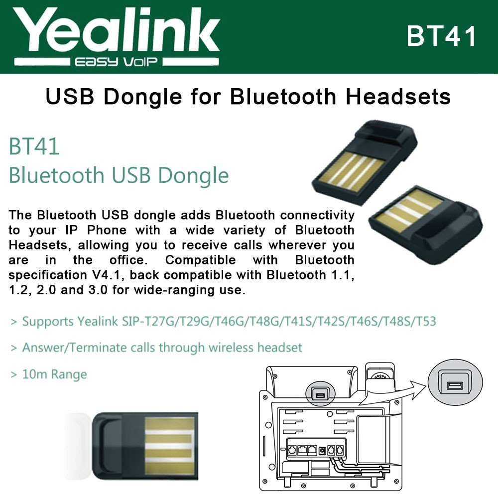 Yealink BT41 USB Dongle Bluetooth V4.1 for IP Phone with 10M range